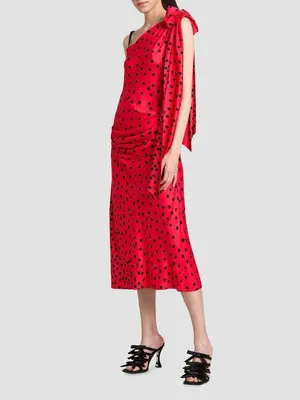Moschino Polka Dot Bow One-shoulder Midi-dress