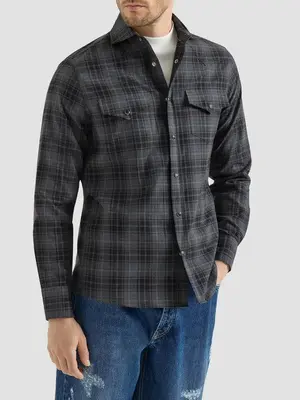 Brunello Cucinelli Cotton Madras Western Shirt