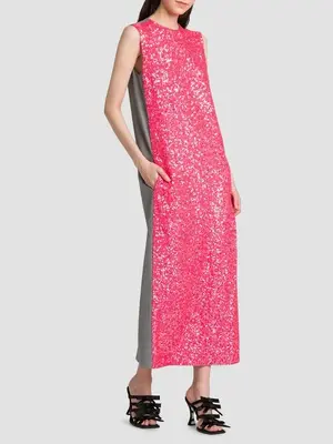 Moschino Sequined Mix Media Maxi Dress