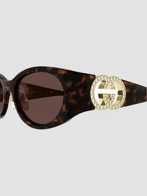 Gucci Hailey 55mm Logo Embellished Oval Sunglasses