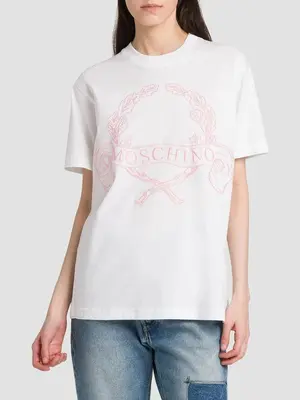 Moschino Embroidered Crest Logo Cotton T-shirt