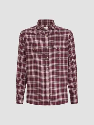 Brunello Cucinelli Cotton And Lyocell Tartan Flannel Western Shirt - Red