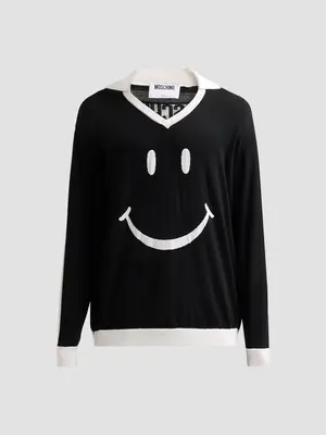 Moschino Smiley Knitted Wool Sweater - Black