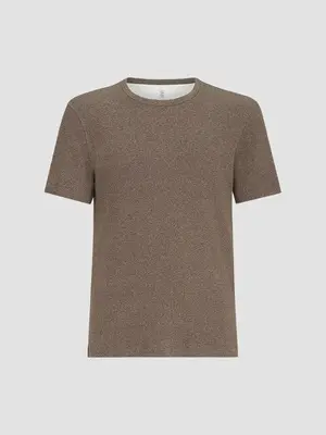 Brunello Cucinelli Denim-effect Ribbed Cotton Jersey Crew-neck T-shirt - Brown
