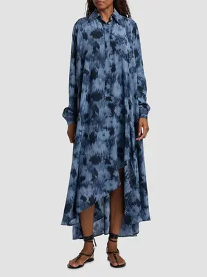 Michael Kors Printed Draped Silk Caftan