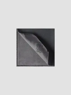Brunello Cucinelli Silk Pocket Square With Printed Logo Anthracite