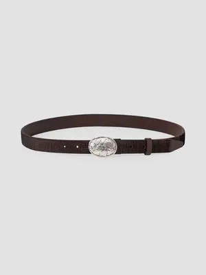 Brunello Cucinelli Textured Calfskin Belt With Braided Metal Buckle - Rust Brown
