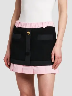 Moschino Mixed-media Pleated Button-front Mini Skirt