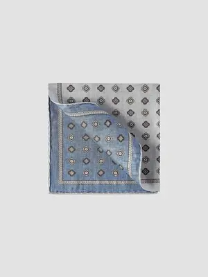 Brunello Cucinelli Silk Pocket Square With Medallion Design - Grey