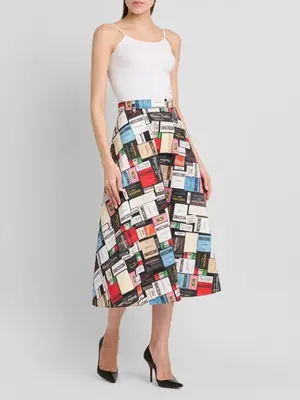 Moschino Logo Patch Cotton Gabardine Midi Skirt