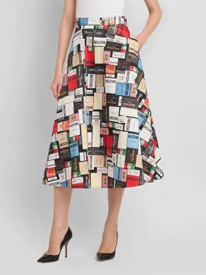 Moschino Logo Patch Cotton Gabardine Midi Skirt