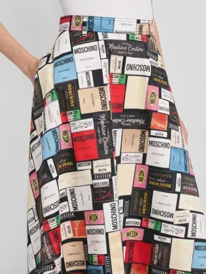 Moschino Logo Patch Cotton Gabardine Midi Skirt