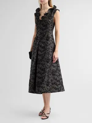 Alberta Ferretti Flocked Floral Radzmir Midi Dress