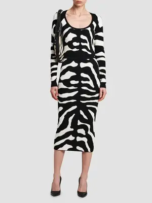 Moschino Zebra Jacquard Knit Midi Skirt