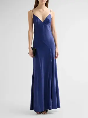 Alberta Ferretti Enver Satin V-neck Gown