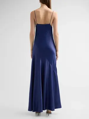 Alberta Ferretti Enver Satin V-neck Gown