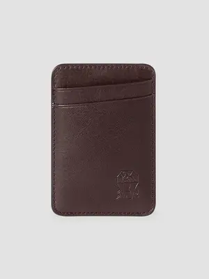Brunello Cucinelli Grained Leather Magnetic Card Holder - Brown