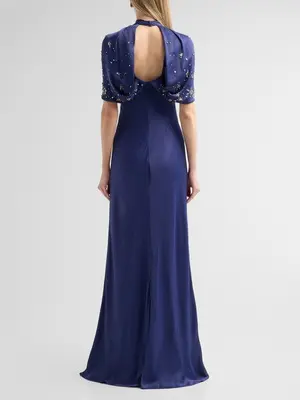 Alberta Ferretti Enver Satin Embellished-cape Gown