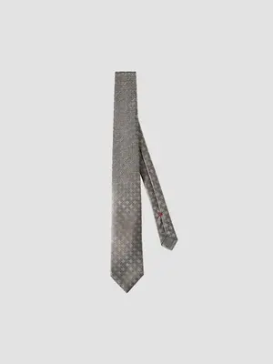 Brunello Cucinelli Silk Tie With Geometric Floral Pattern - Grey