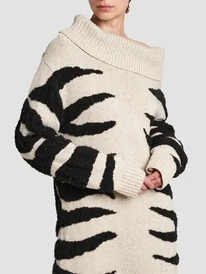 Moschino Zebra-pattern Wool-blend Off-shoulder Mini Dress