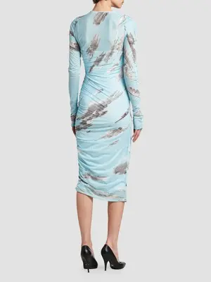 Moschino Ruched Abstract Stretch-tulle Midi Dress