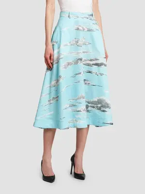 Moschino Printed Cotton A-line Midi Skirt