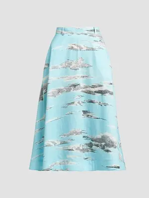 Moschino Printed Cotton A-line Midi Skirt - Multi Light Blue