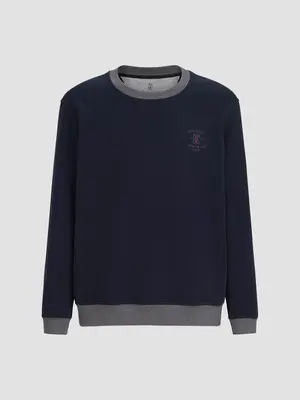 Brunello Cucinelli Cotton French Terry Sweatshirt With Embroidery - Cobalt