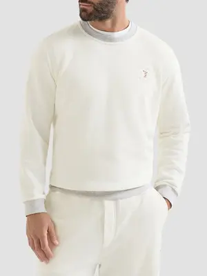 Brunello Cucinelli Cotton French Terry Sweatshirt With Embroidery - Off White