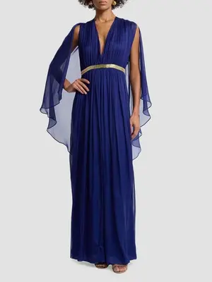 Alberta Ferretti Draped Chiffon Cape Gown