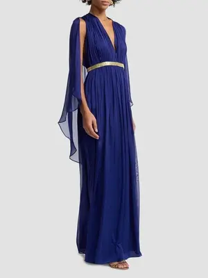 Alberta Ferretti Draped Chiffon Cape Gown