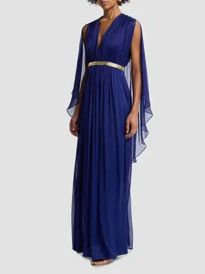 Alberta Ferretti Draped Chiffon Cape Gown