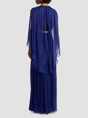Alberta Ferretti Draped Chiffon Cape Gown