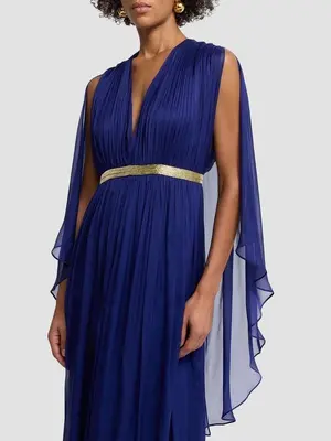 Alberta Ferretti Draped Chiffon Cape Gown