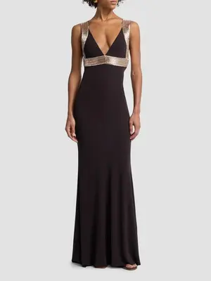 Alberta Ferretti Sequin-embellished Jersey Empire-waist Gown