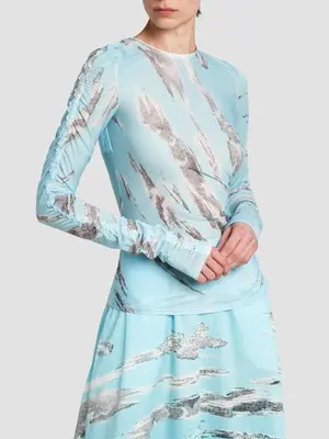 Moschino Slashed Print Tulle Top - Multi Light Blue