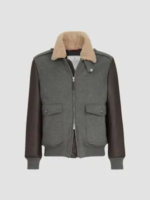 Brunello Cucinelli Bonded Cashmere Beaver Cloth And Nappa Leather Bomber Jacket - Medium Grey