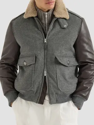 Brunello Cucinelli Bonded Cashmere Beaver Cloth And Nappa Leather Bomber Jacket