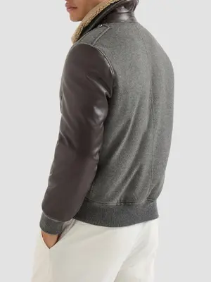 Brunello Cucinelli Bonded Cashmere Beaver Cloth And Nappa Leather Bomber Jacket
