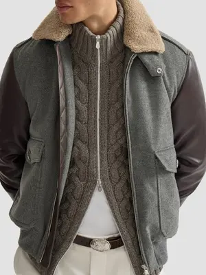 Brunello Cucinelli Bonded Cashmere Beaver Cloth And Nappa Leather Bomber Jacket