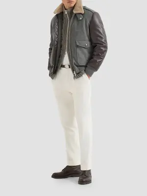 Brunello Cucinelli Bonded Cashmere Beaver Cloth And Nappa Leather Bomber Jacket