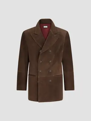 Brunello Cucinelli Suede Blazer-style Outerwear Jacket With Peak Lapels