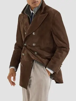 Brunello Cucinelli Suede Blazer-style Outerwear Jacket With Peak Lapels
