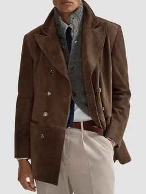 Brunello Cucinelli Suede Blazer-style Outerwear Jacket With Peak Lapels