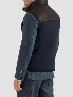 Brunello Cucinelli Bonded Wool Down Vest With Shearling Collar And Nappa Leather Inserts