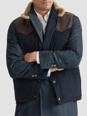 Brunello Cucinelli Bonded Wool Down Vest With Shearling Collar And Nappa Leather Inserts