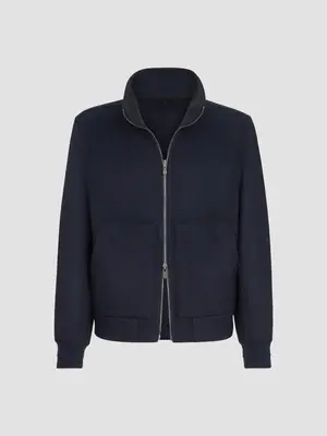 Brunello Cucinelli Hand-crafted Reversible Bomber Jacket In Cashmere Prince Of Wales - Blue