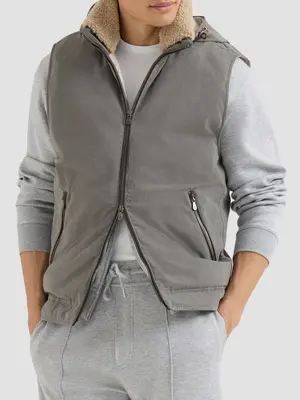Brunello Cucinelli Waxed Techno Cotton Down Vest With Detachable Hood