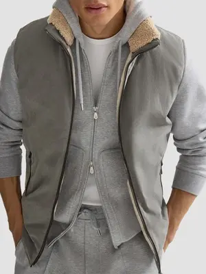 Brunello Cucinelli Waxed Techno Cotton Down Vest With Detachable Hood