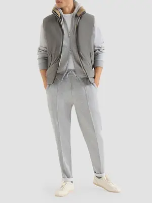 Brunello Cucinelli Waxed Techno Cotton Down Vest With Detachable Hood